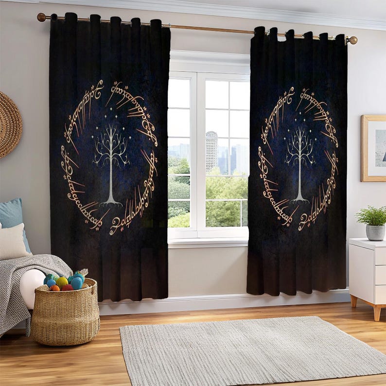 Lord of the Rings Window Curtains, Elven Ring Script Drapery, Fantasy ...