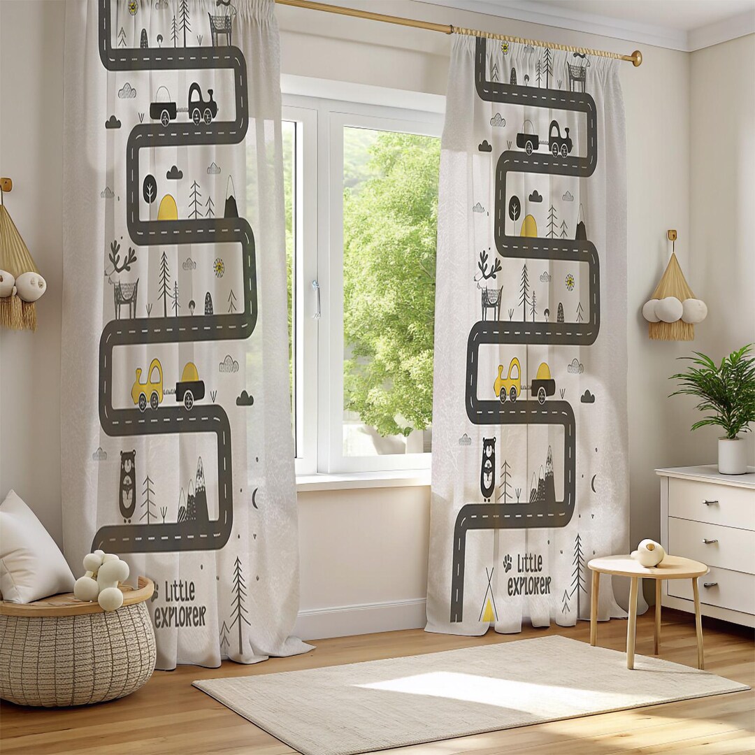 Little Explorer Road Map Window Curtains, Scandinavian Style Kids Room ...