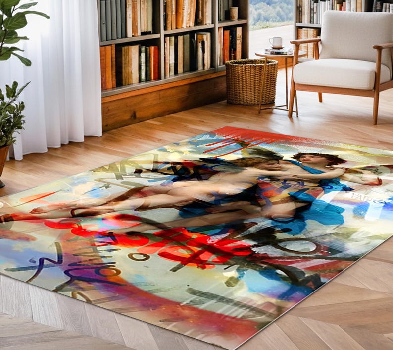 Cupid and Psyche Graffiti Area Rug, Renaissance Masterpiece Floor Mat ...
