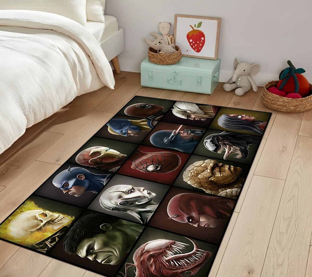 Superhero Profile Rug, Comic Character Mat, Hero Portraits Rug, Gaming ...