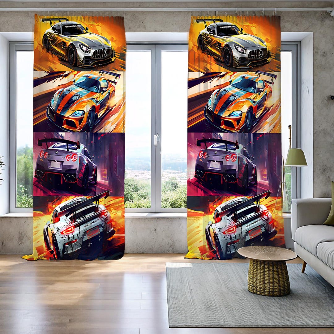 JDM Legend Sport Cars Window Curtains, Drift Racing Automotive Drapes ...