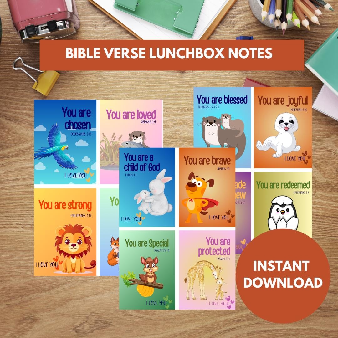 Christian Lunchbox Notes for Kids | Bible Verse Encouragement Cards ...