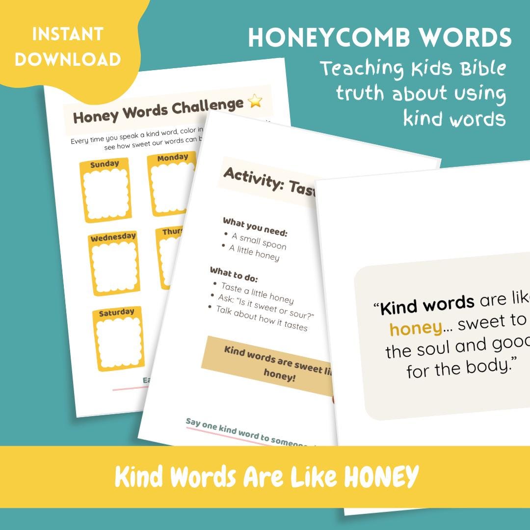 Christian Kids Bible Lesson | Honeycomb Words Printable Activity ...