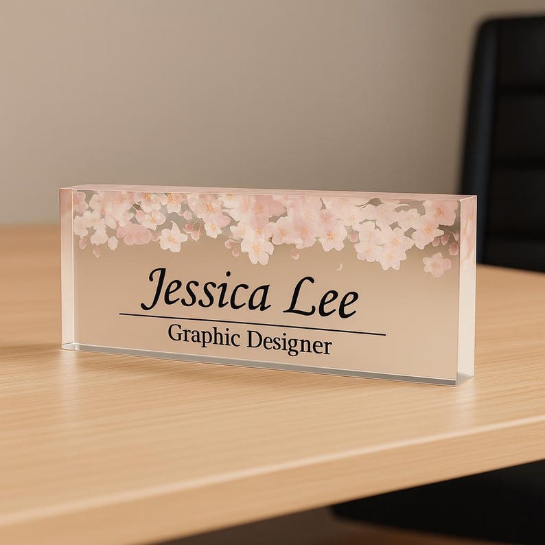 Floral Acrylic Personalized Desk Name Plate: Custom Office Decor - Etsy