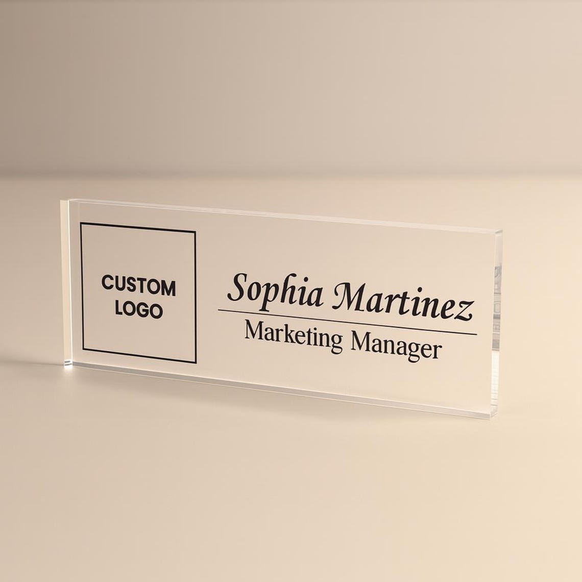 Custom Logo Desk Name Plate | Clear Acrylic Office Sign | Personalized ...