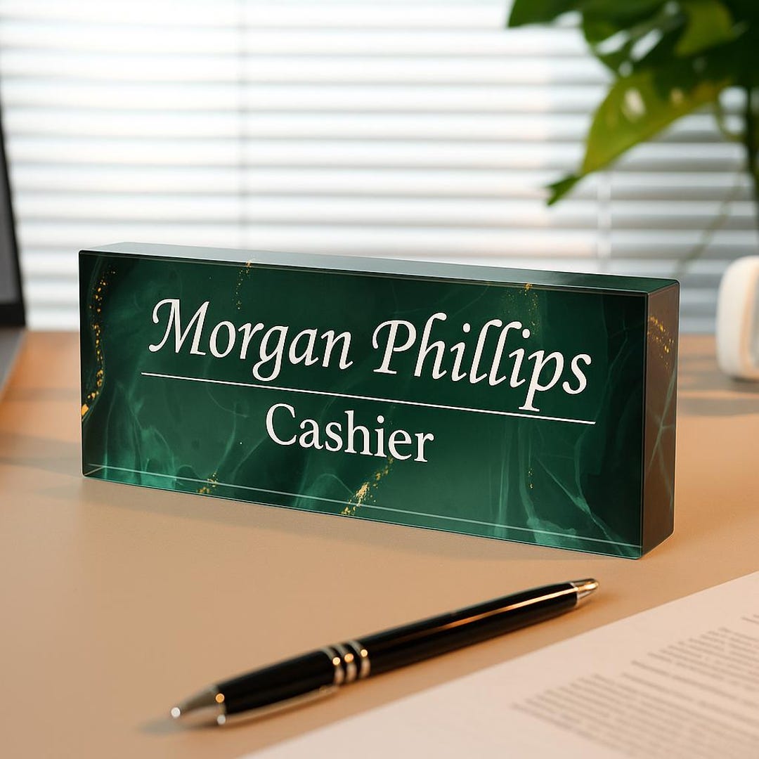 Personalized Green Marble Acrylic Desk Name Plate: Elegant Office Decor ...