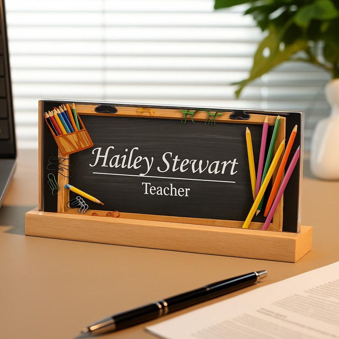 Personalized Teacher Name Plate: Custom Acrylic Desk Sign With Wooden ...