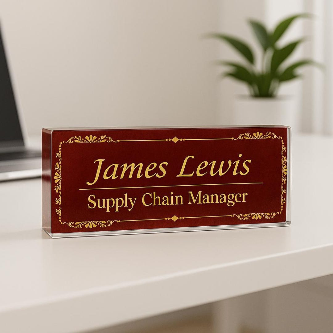 Personalized Acrylic Desk Name Plate - Red & Gold Office Decor - Etsy