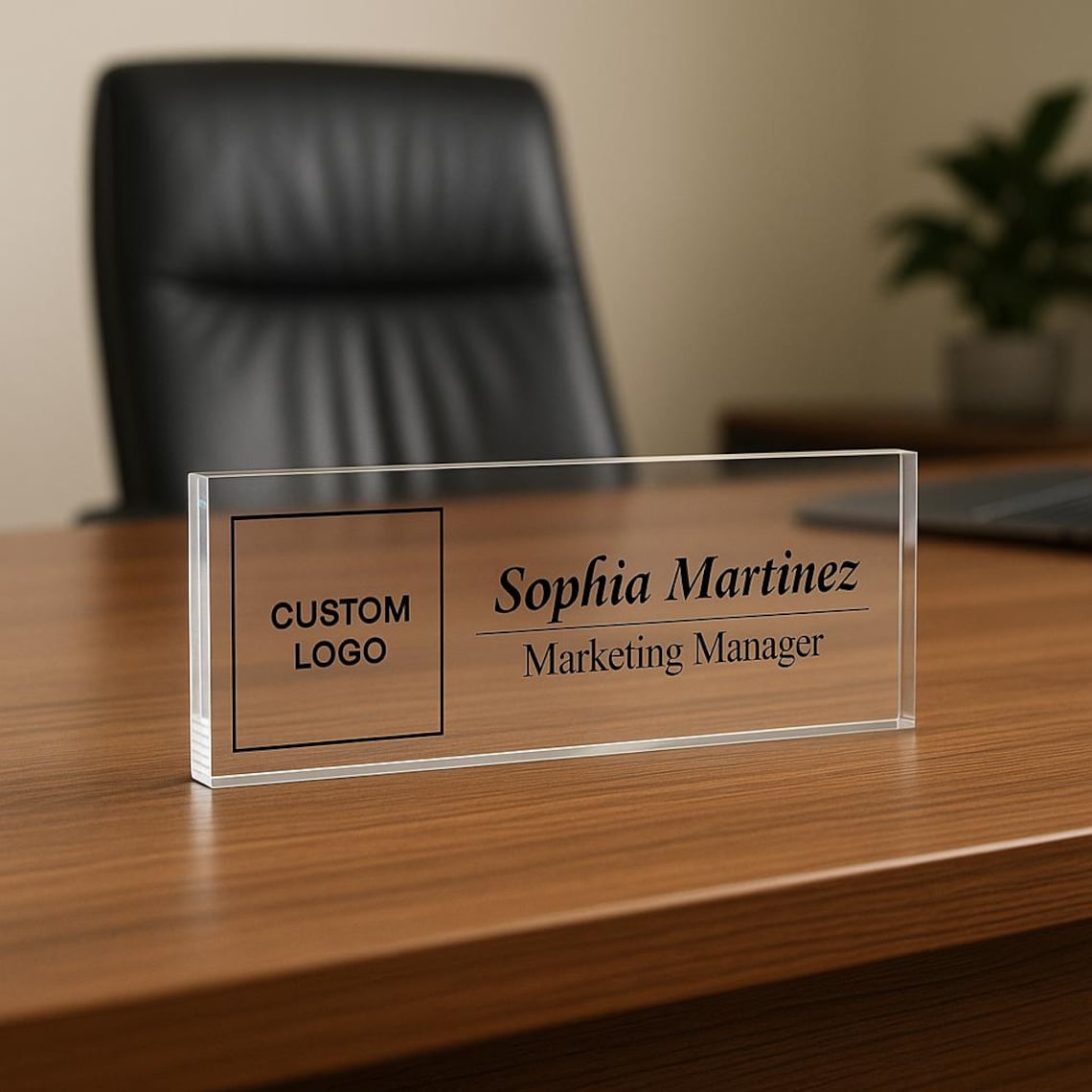 Custom Logo Desk Name Plate | Clear Acrylic Office Sign | Personalized ...