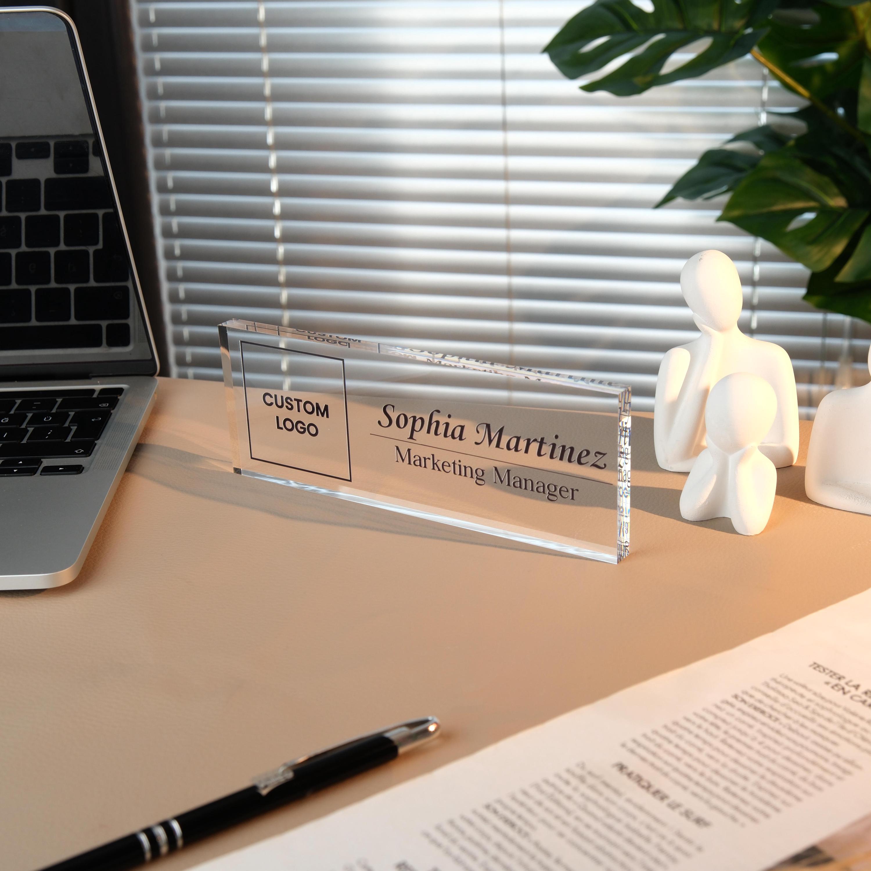 Custom Logo Desk Name Plate | Clear Acrylic Office Sign | Personalized ...