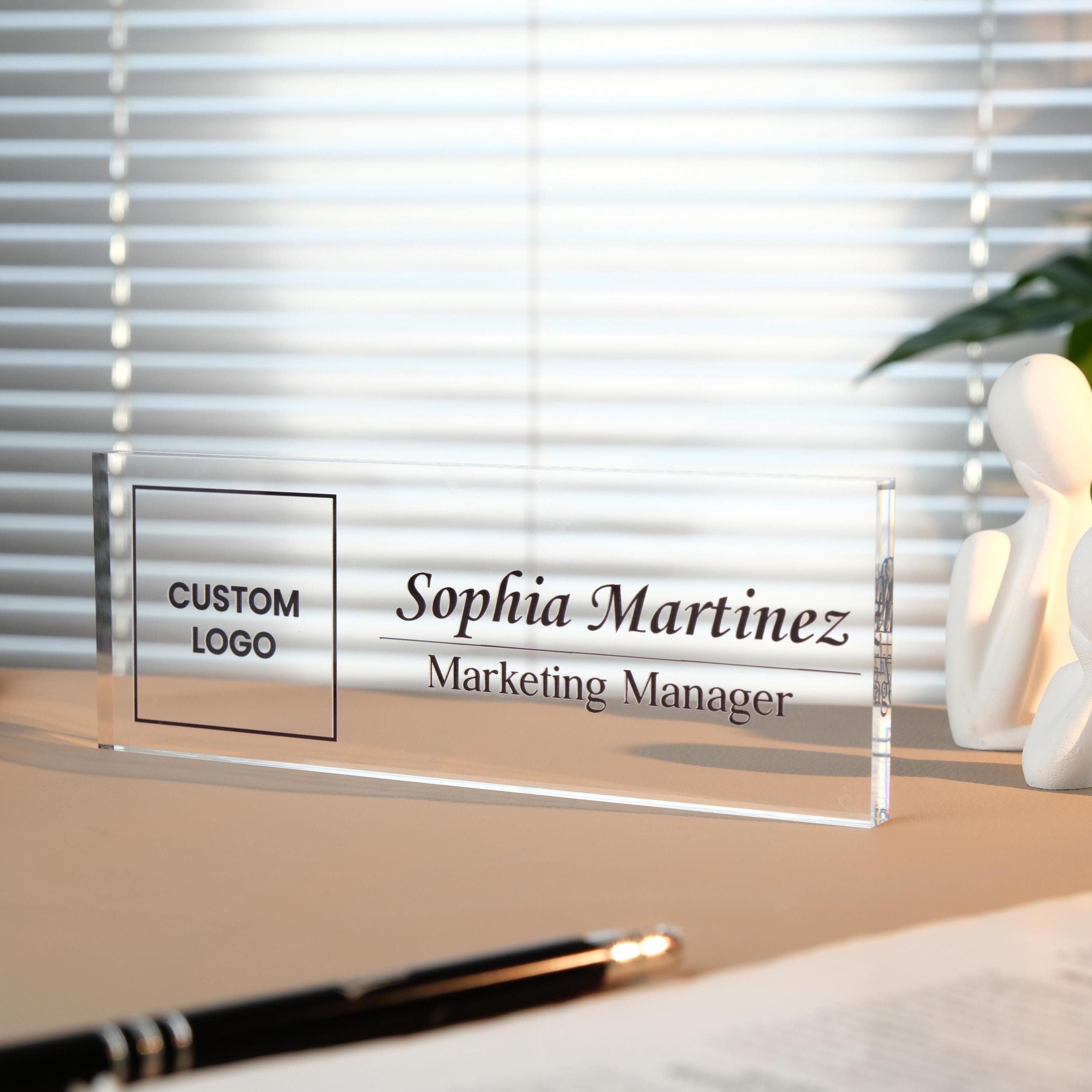 Custom Logo Desk Name Plate | Clear Acrylic Office Sign | Personalized ...