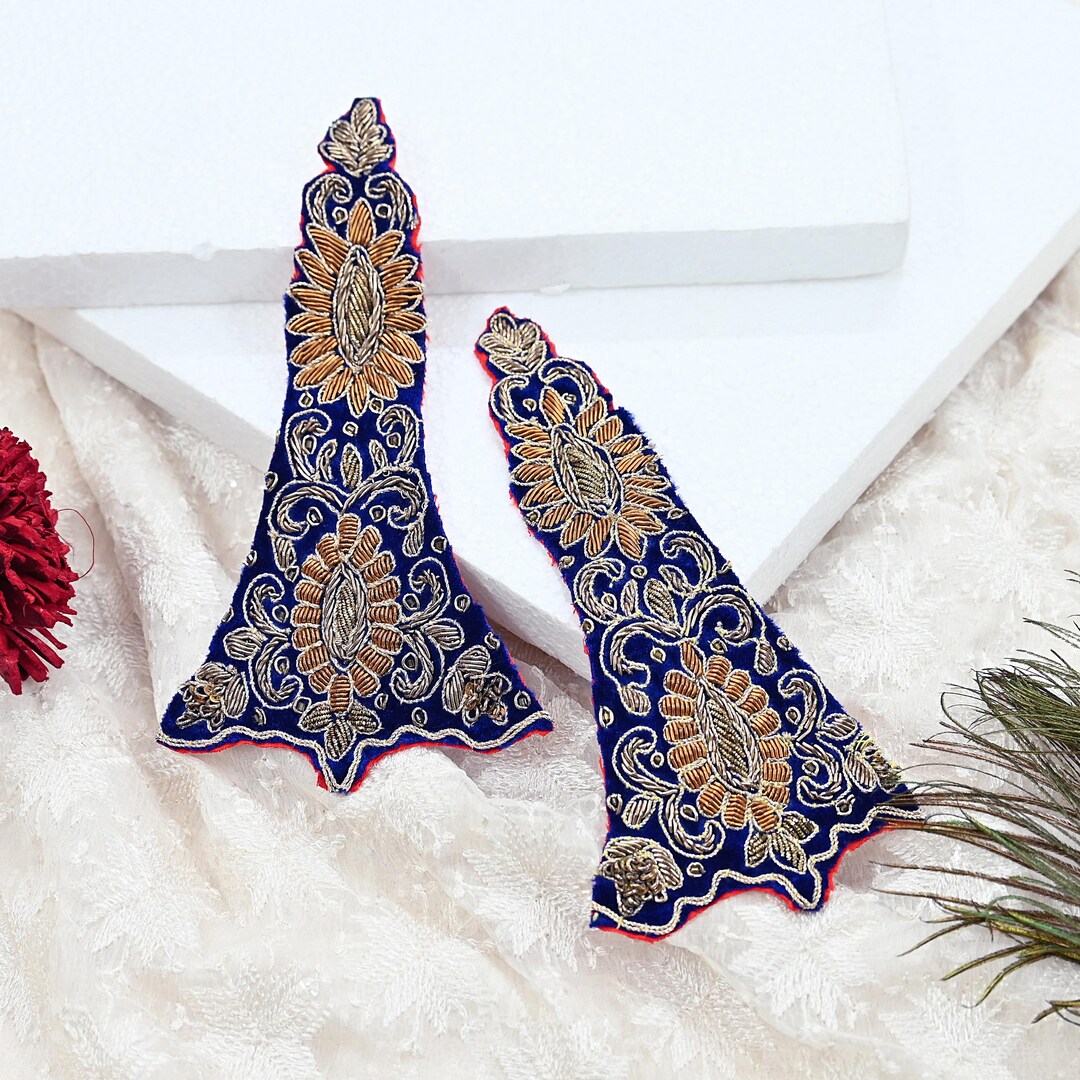 Indian Vintage Blue Velvet Appliques – Set of 2 | Hand-embroidered ...