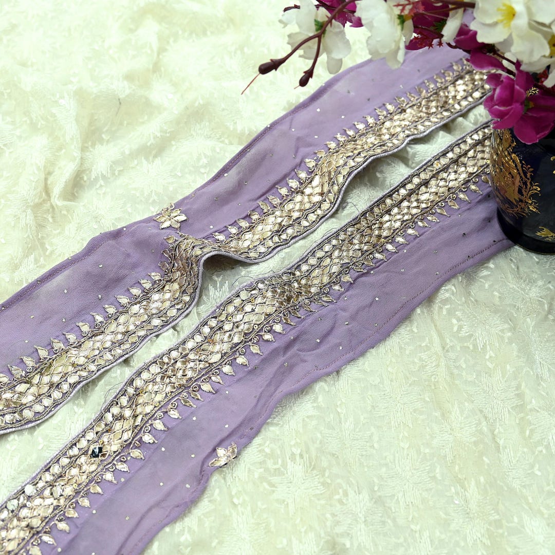 Indian Vintage Purple Border Hand Embroidered Gota Patti Craft Trim 1yd ...