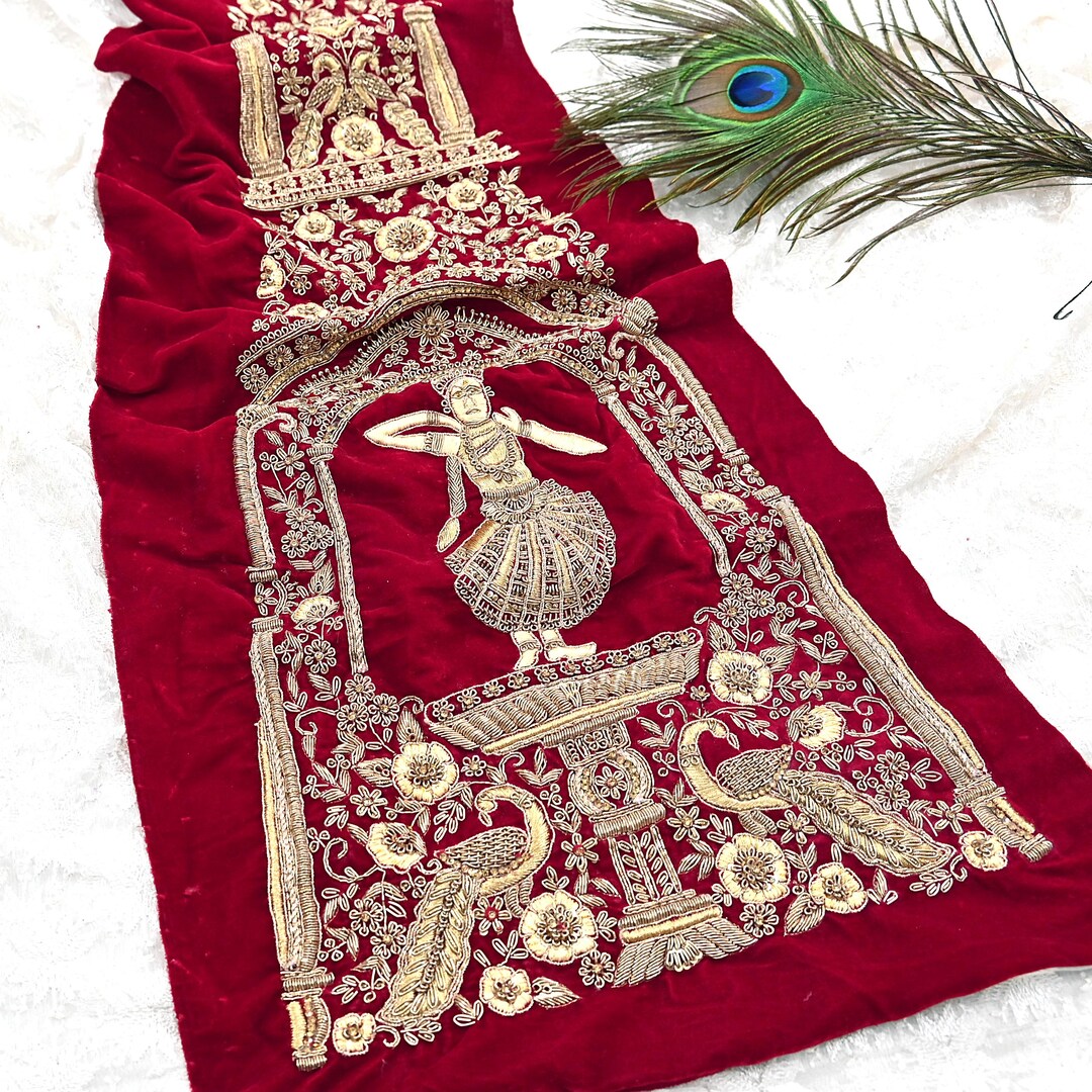 Indian Vintage Red Velvet Appliques – Set of 1 | Hand-embroidered ...