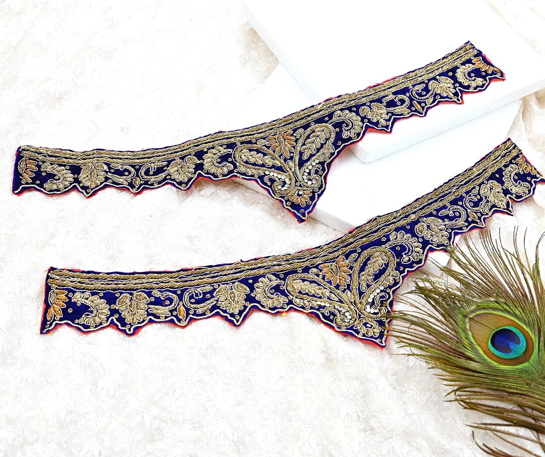 Indian Vintage Blue Velvet Appliques – Set of 2 | Hand-embroidered ...