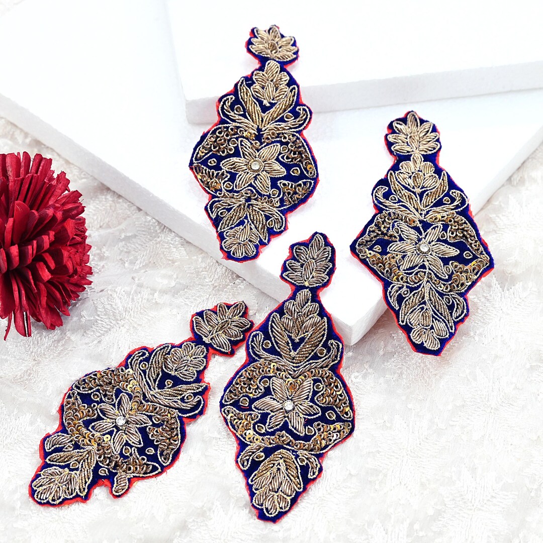 Indian Vintage Blue Velvet Appliques – Set of 4 | Hand-embroidered ...
