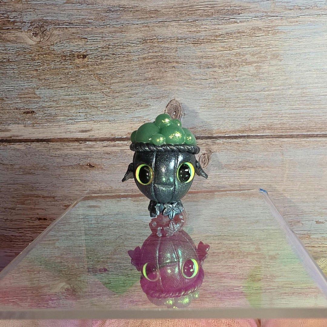 Polymer Clay Bubbling Green Cauldron Companion With Leaf Accents - Etsy