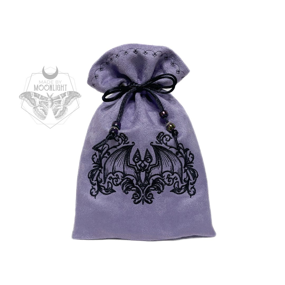 GOTHIC BAT• Small Embroidered Tarot Card Bag Made of Lavender Faux ...
