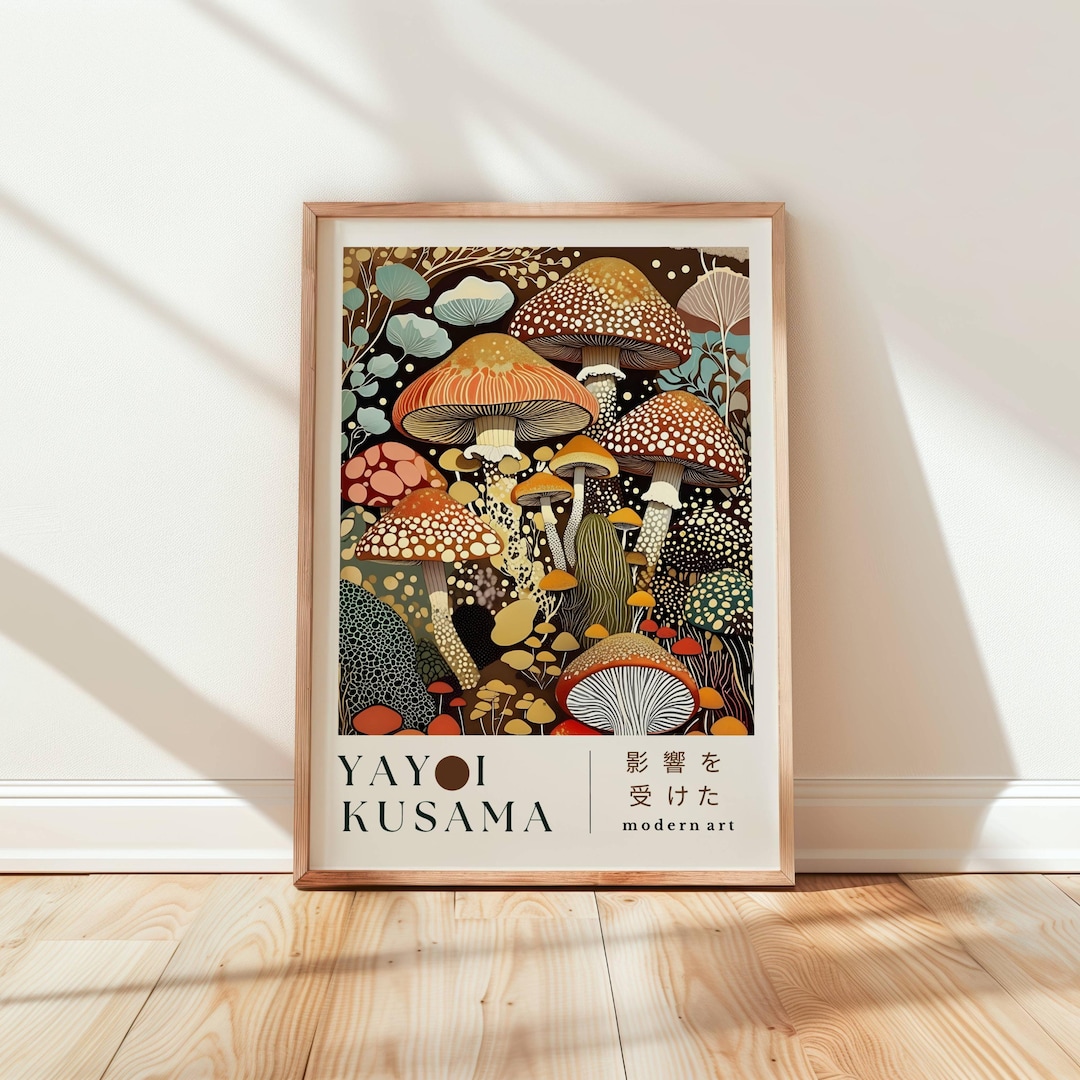 Yayoi Kusama Inspired Mushroom Wall Art Print, Psychedelic Modern Art ...