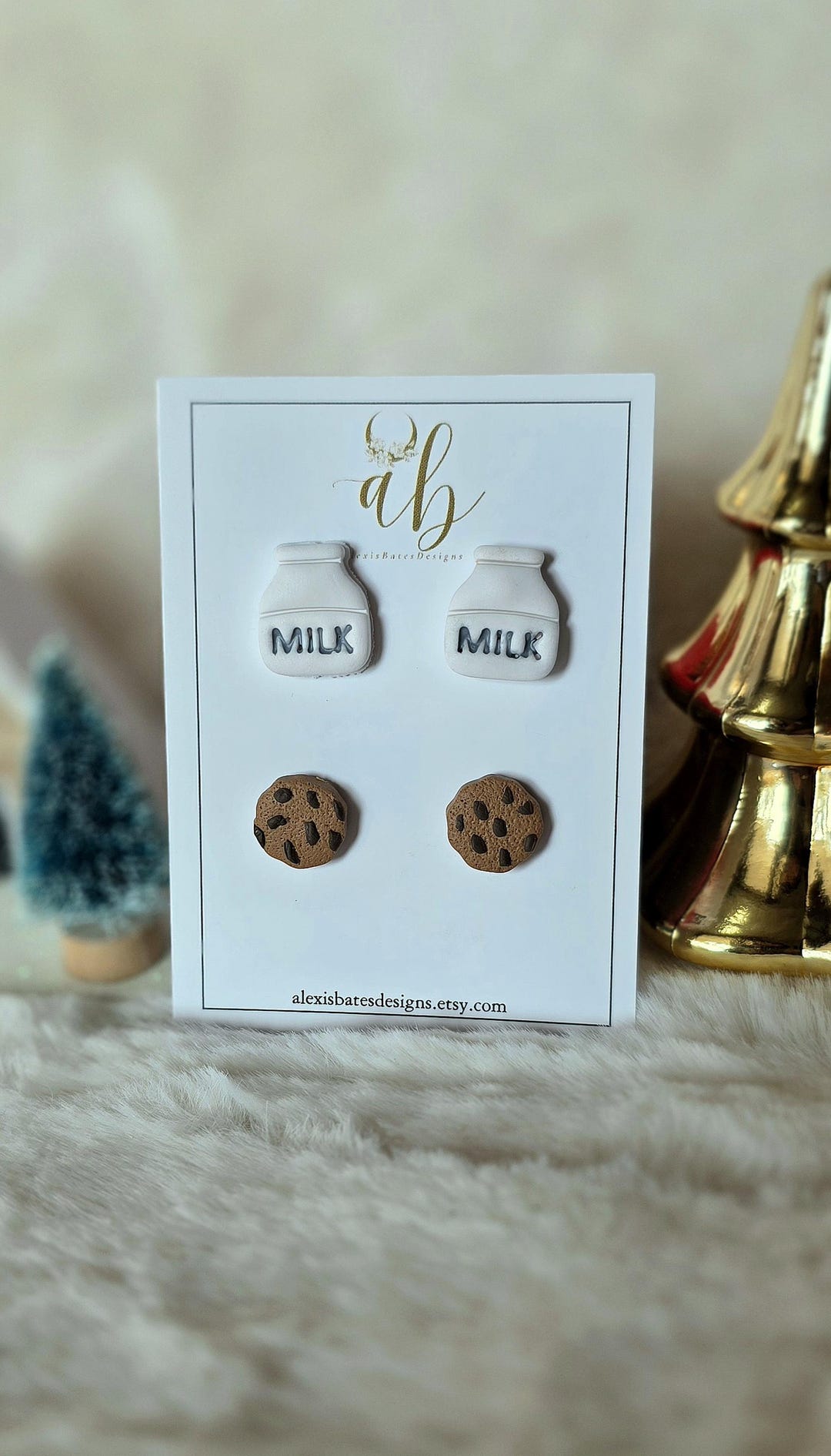 Christmas Milk & Cookies Polymer Clay Stud Earrings – Cute Holiday ...