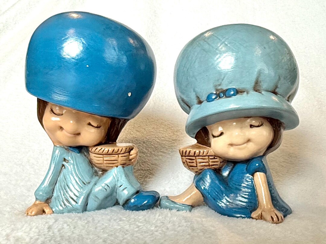 Vintage UCTCI Japan Poppet Girl and Boy W/ Basket Big Hat Ceramic ...