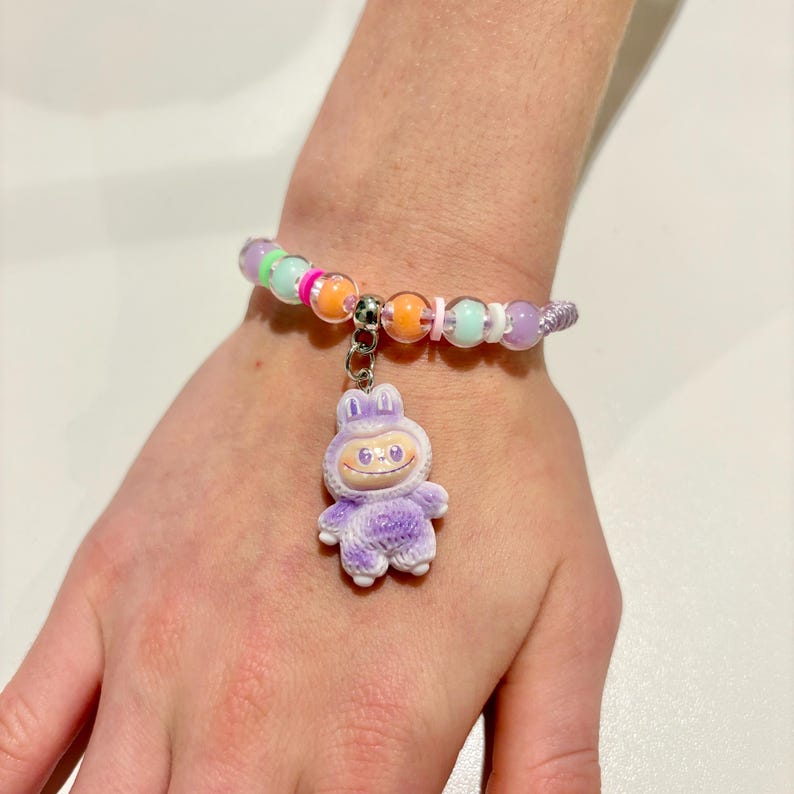 Labubu Inspired Bunny Bracelet – Kawaii Pastel Beaded Charm, Adjustable ...