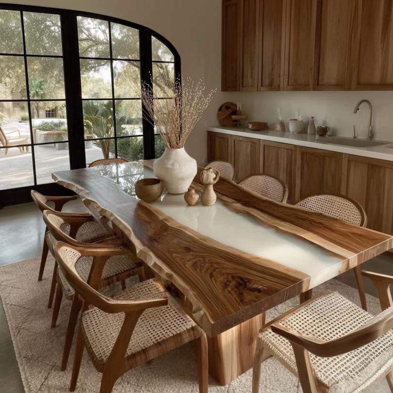 Handmade Live Edge Walnut Epoxy Dining Table, Custom Metal Legs - Etsy