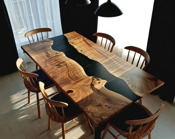 Handmade Live Edge Walnut Epoxy River Dining Table – Luxury Modern ...