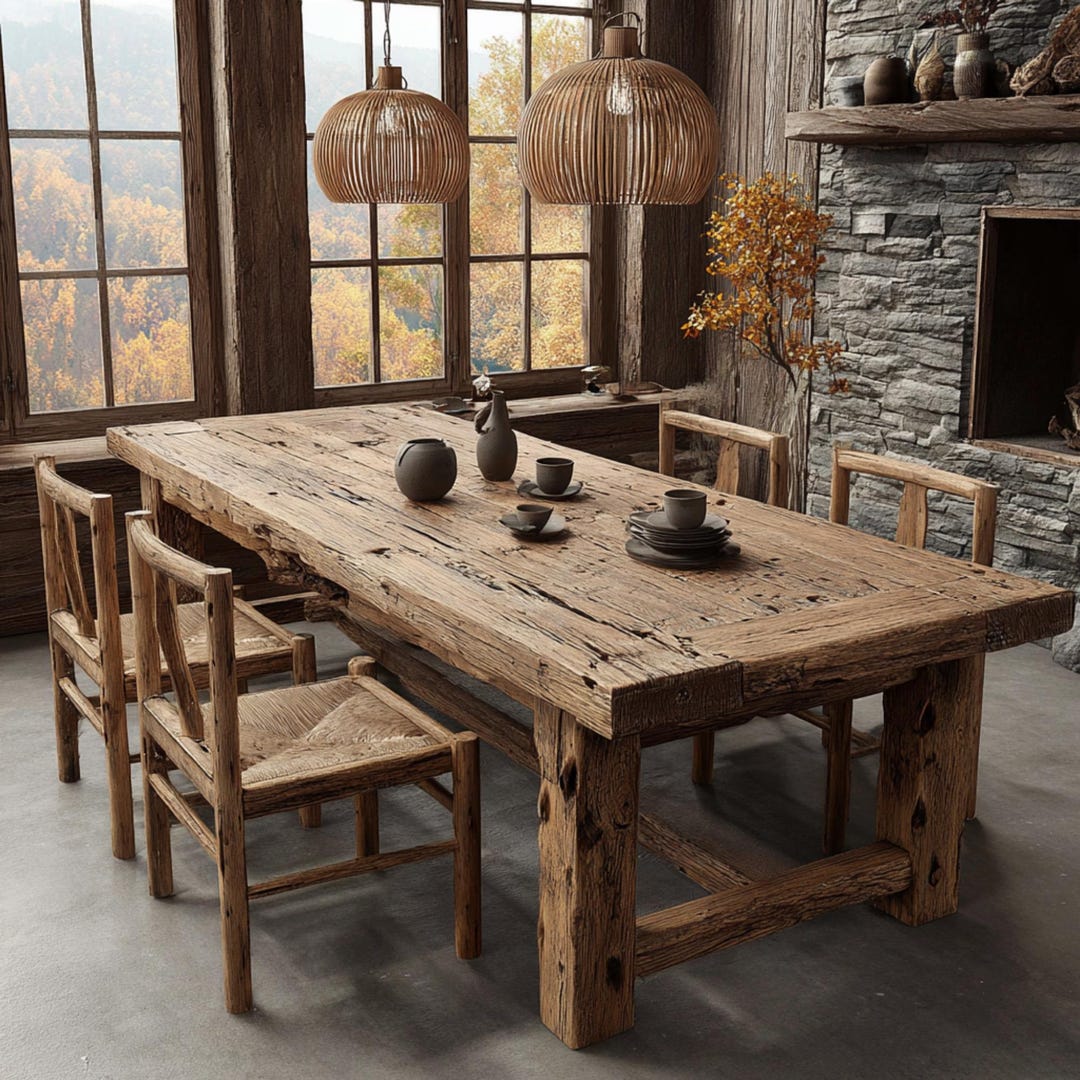 Wooden Farmhouse Dining Table – Handmade Live Edge Solid Walnut Table ...