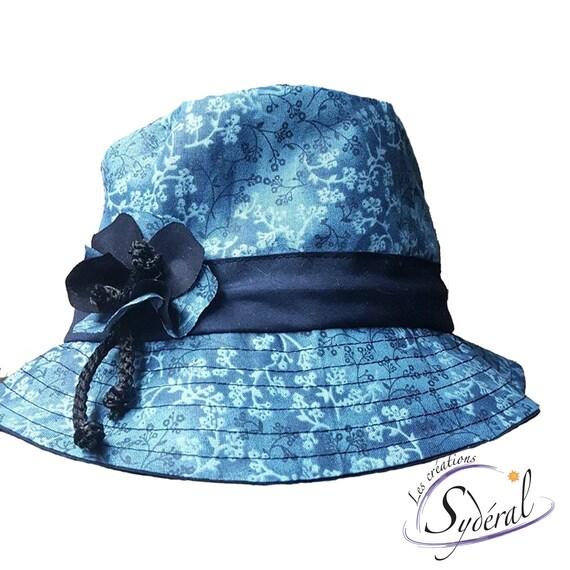 Ladies summer blue coton hat and dark blue beach hat travel | Etsy