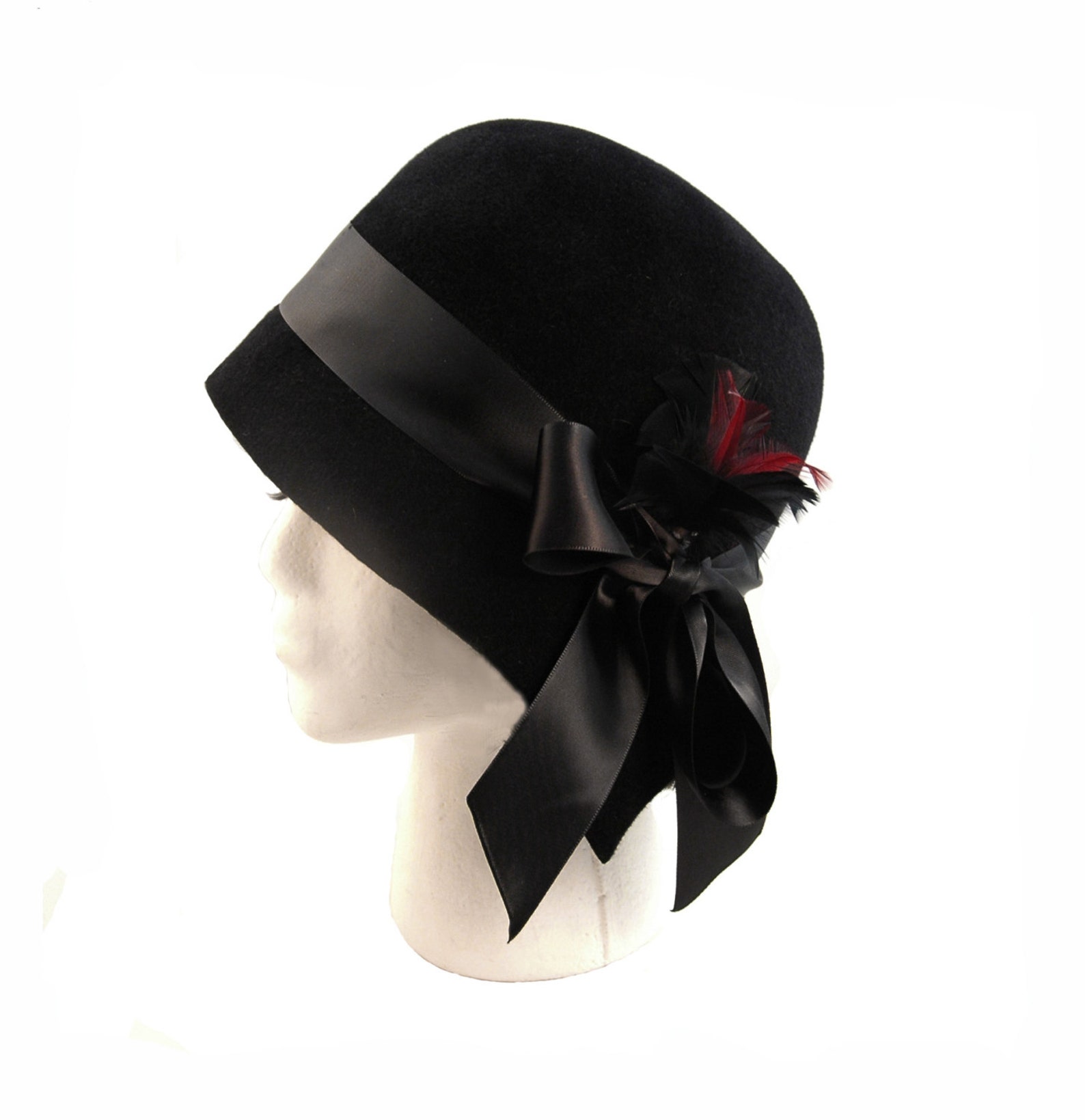 1920' Style Cloche Hat Made in Black Velvet Fur Felt, Cloche Hat, Felt ...
