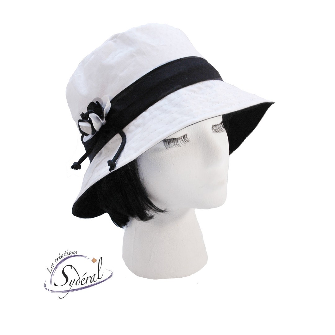 Ladies Summer White and Black Coton Hat, Beach Hat, Travel Hat, Women ...