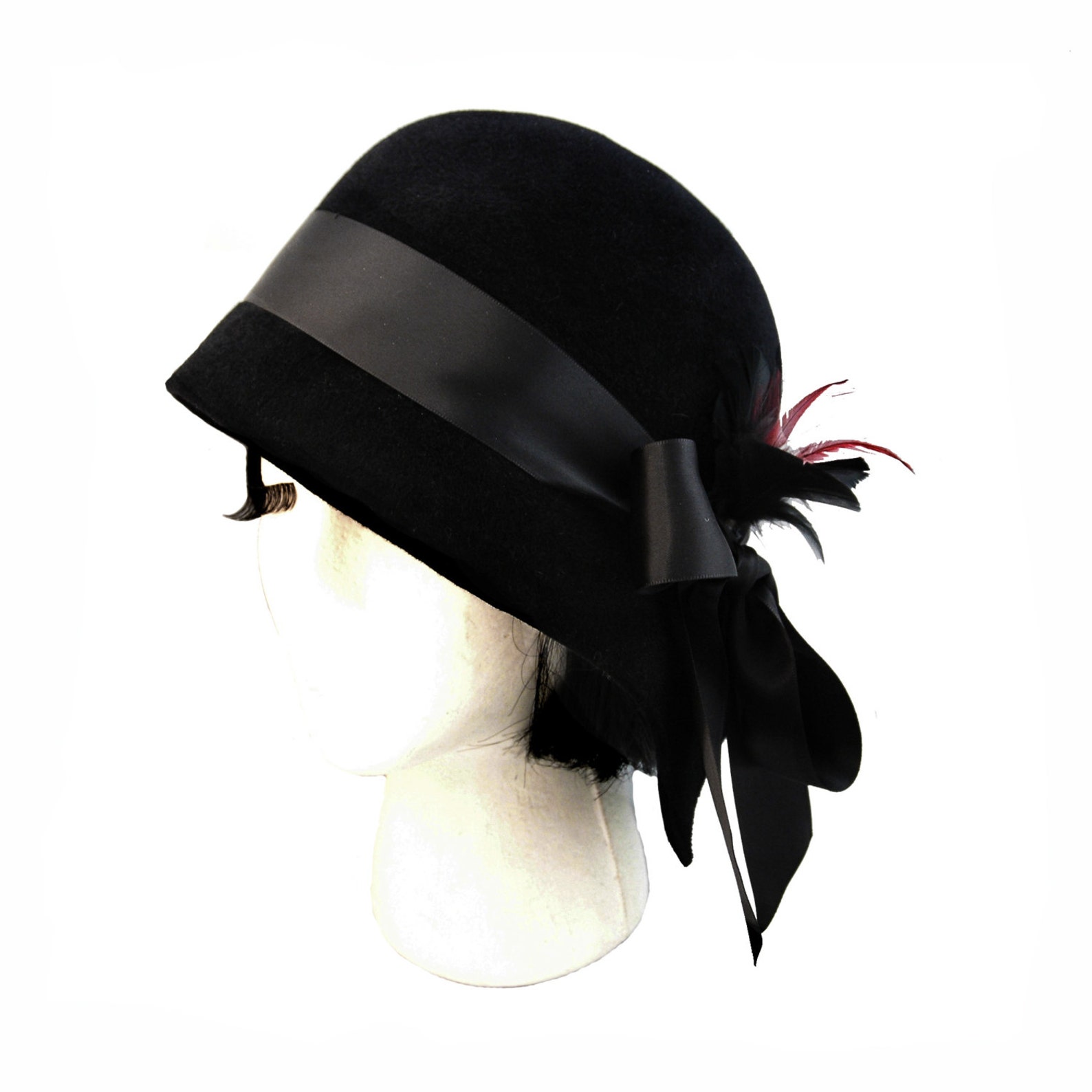 1920' Style Cloche Hat Made in Black Velvet Fur Felt, Cloche Hat, Felt ...