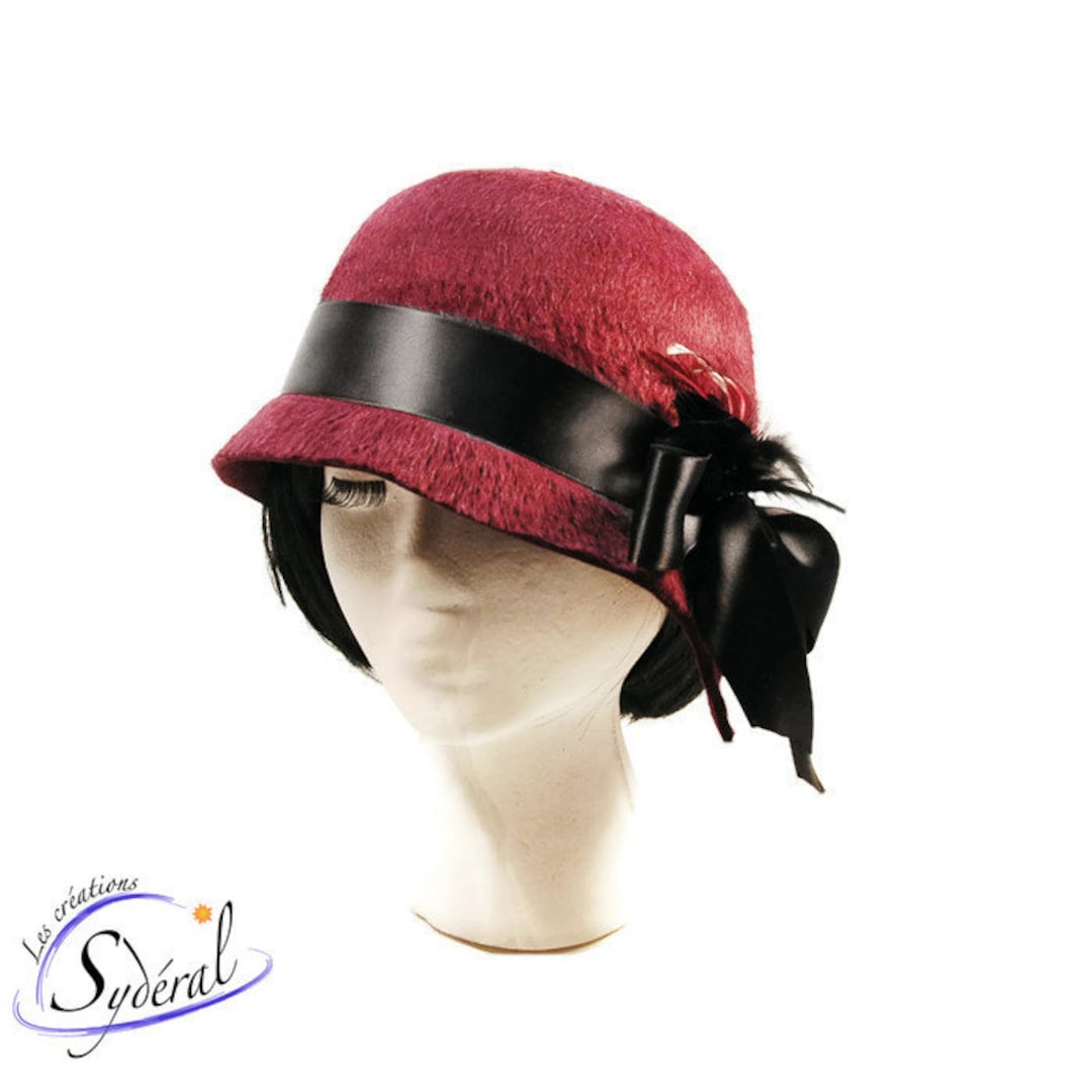 1920' Style Cloche Hat Made in Wine Long Hair Fur Felt, Women Felt Hat ...