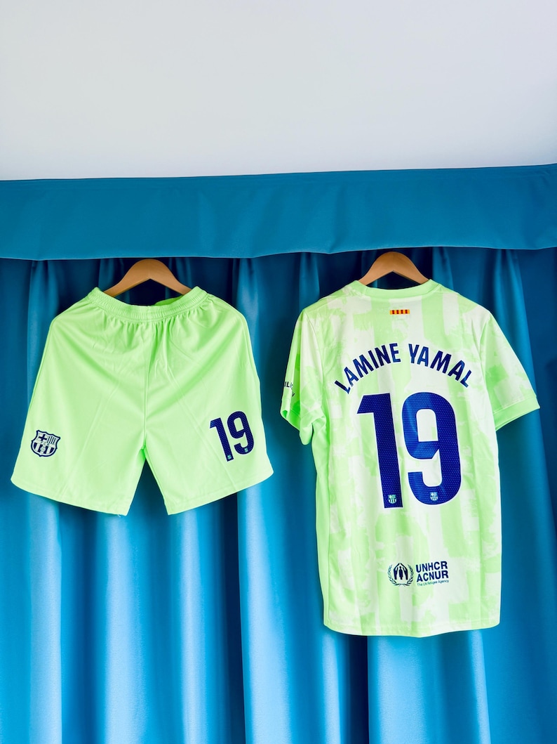 Barcelona Inspired Green Lamine Yamal #19 Jersey Sets, Youth Fotball ...