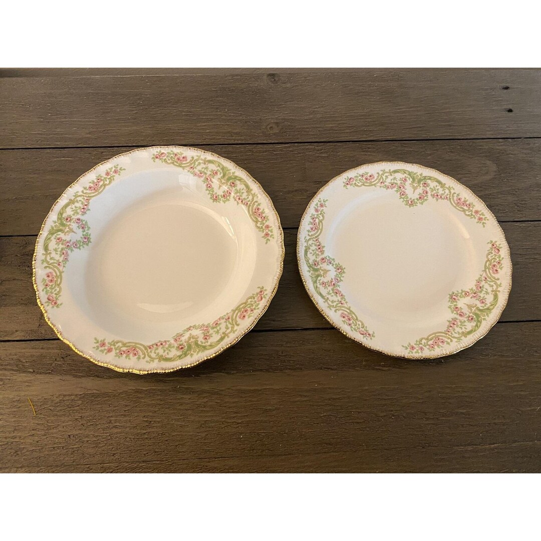 Pope Gosser Floral Gold Trimmed Wedding Soup Cereal Bowls Plates Tea ...