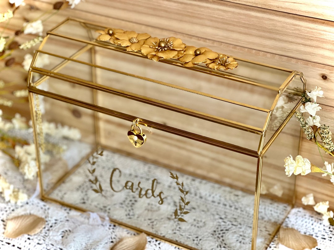 Glass Wedding Card Box With Lock Bridal Shower Card Box Quinceanera ...