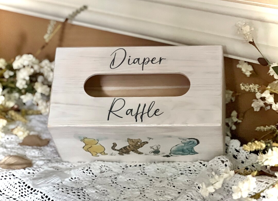 Winnie the Pooh Baby Shower Diaper Raffle Card Box - Whitewash Wood - Etsy