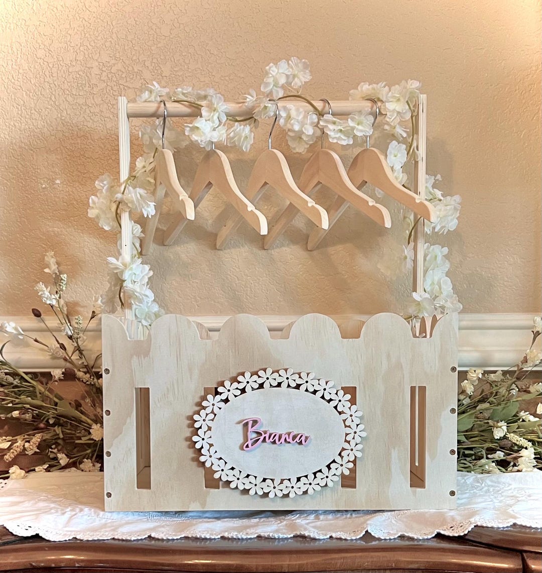 Personalized Baby Closet Crate, Wooden Hanger, Floral Vine, Baby Shower ...