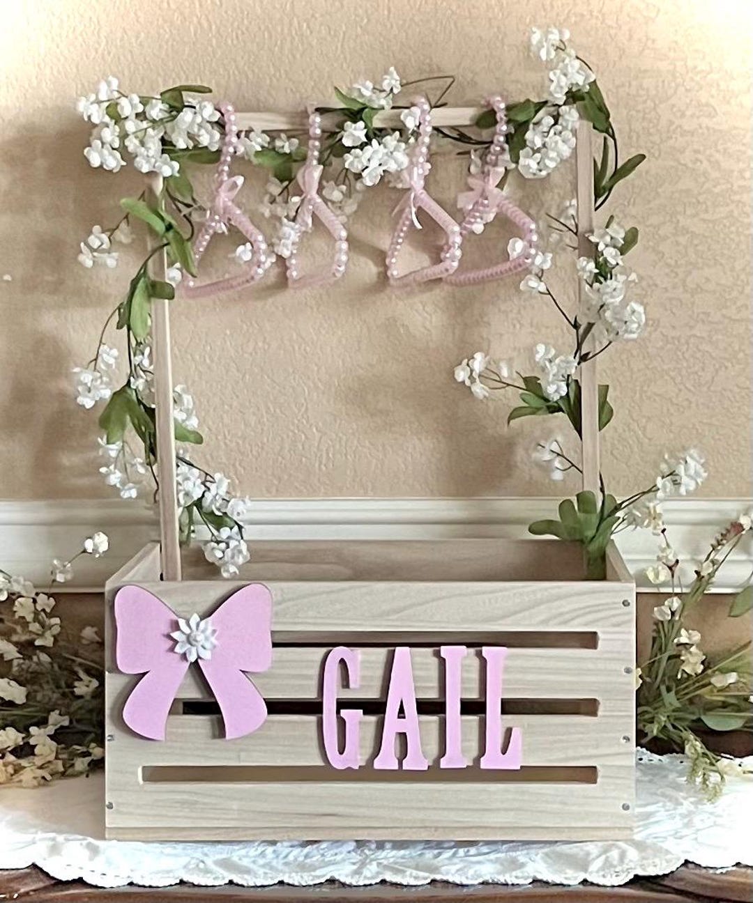 Personalized Baby Shower Crate: Wooden Closet Organizer, Beaded Hangers ...