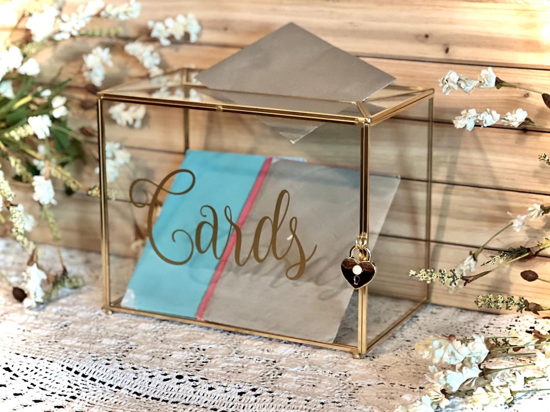 Glass Wedding Card Box With Heart Lock Bridal Shower Card Box ...