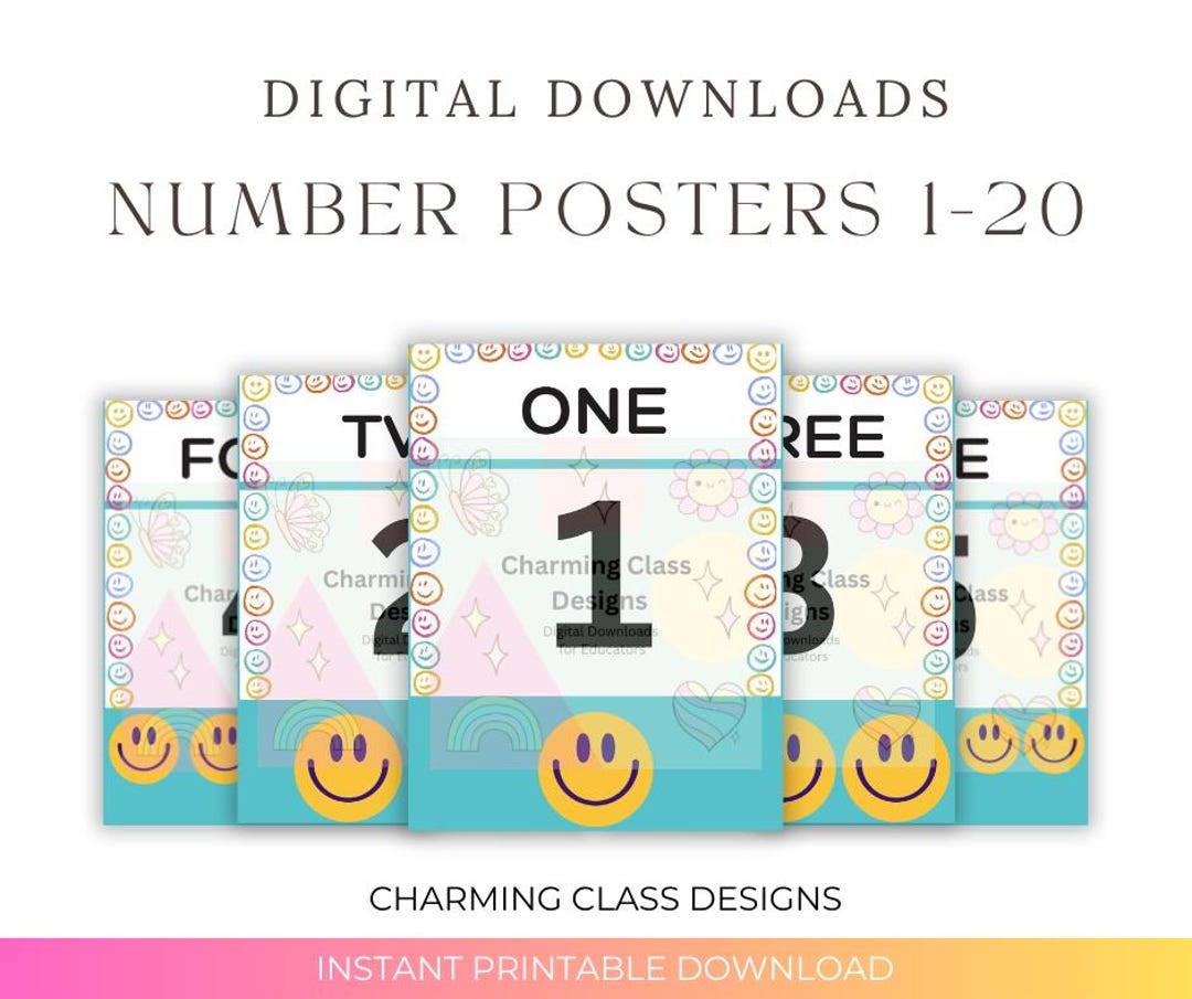 Smiley Number Posters: Classroom Wall Decor (digital Download) - Etsy