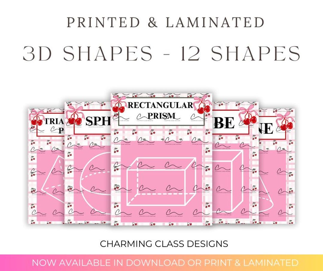 3D Shapes | Printed Laminated | Cherries | Classroom Wall Art for ...