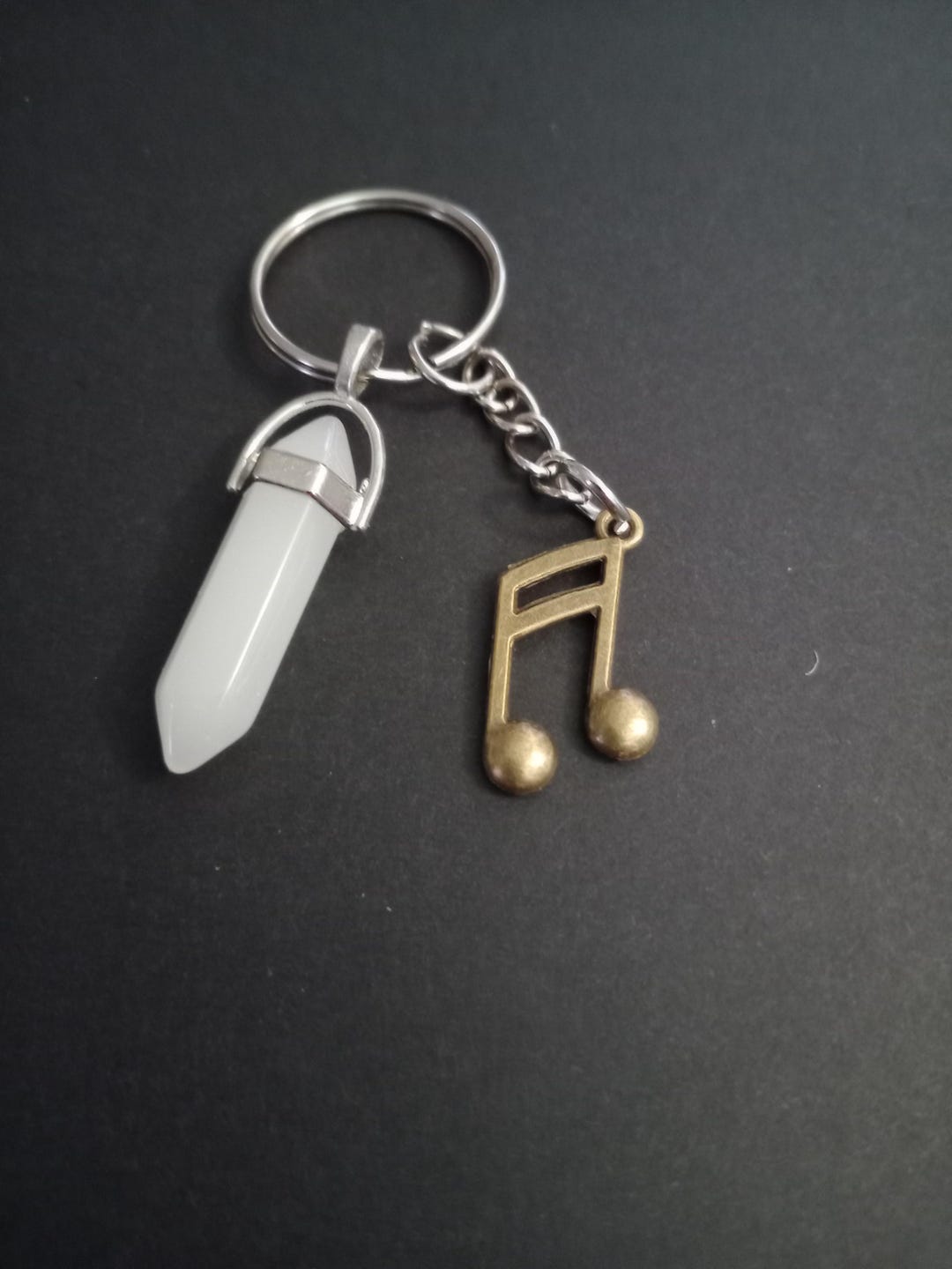 Music Charm With White Crystal Key Ring - Etsy