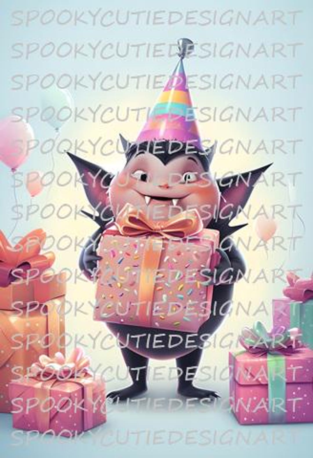 Birthday A 1: Bat Birthday With Balloons, Hat and Presents, Digital ...