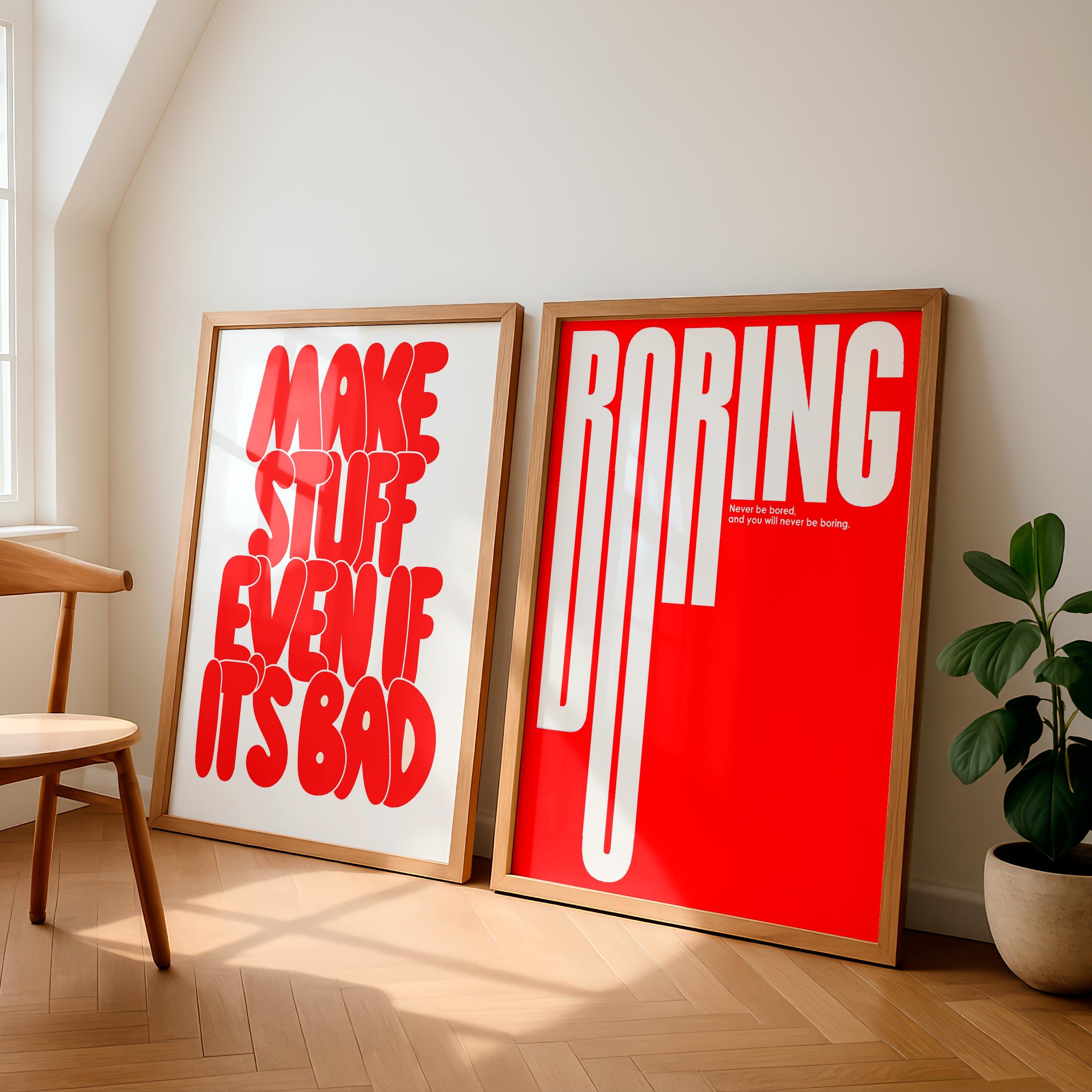 Set of 3 Red Typography Motivational Prints, Modern Home Office Decor ...