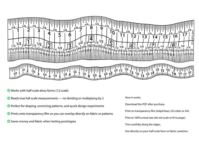 Half-scale Ruler in Inches (printable PDF for Transparency Film) - Etsy