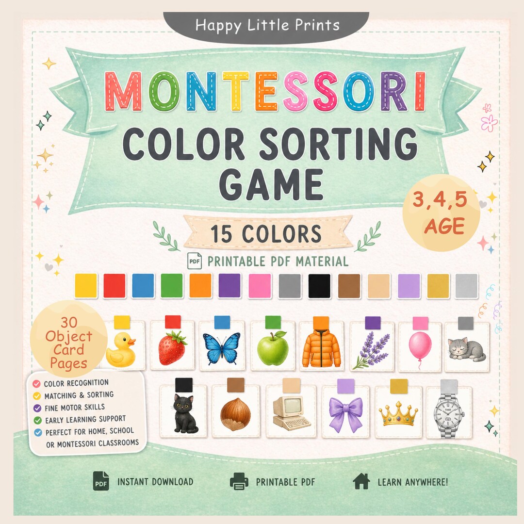 Montessori Color Sorting Game Printable,color Matching Activity for ...