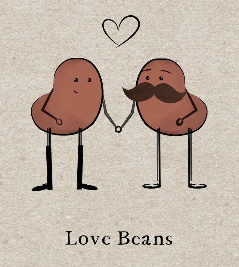 Love Beans, Coffee Bean Drawing Art, Valentine Art - Etsy