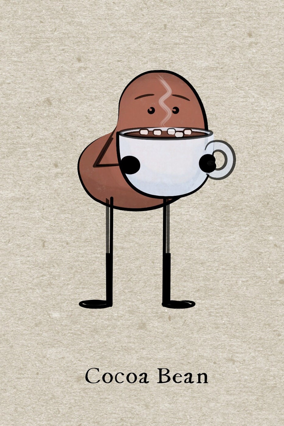 Cocoa Bean, Bean Drawing Art, Food Art, Coffee Shop Art - Etsy